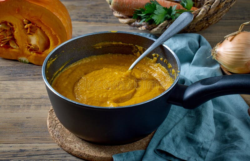Pumpkin and carrot puree stock photo. Image of fresh - 262178582