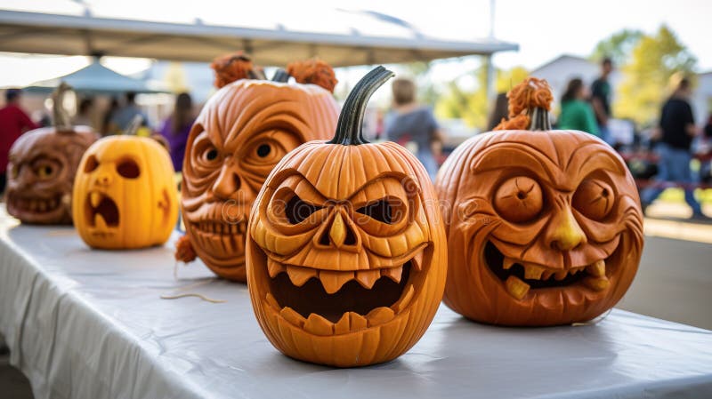 Pumpkin Carving Contest at a Community Event. Generative Ai. Stock ...