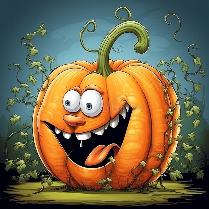 Cartoon Illustration of a Wild Pumpkin on the Loose. Stock Illustration ...