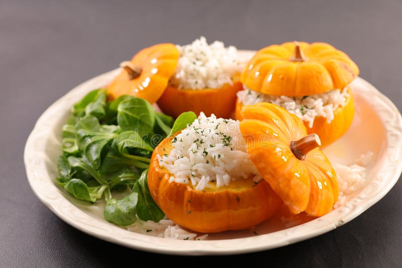 Pumpkin cooked with rice stock image. Image of culinary - 158252623