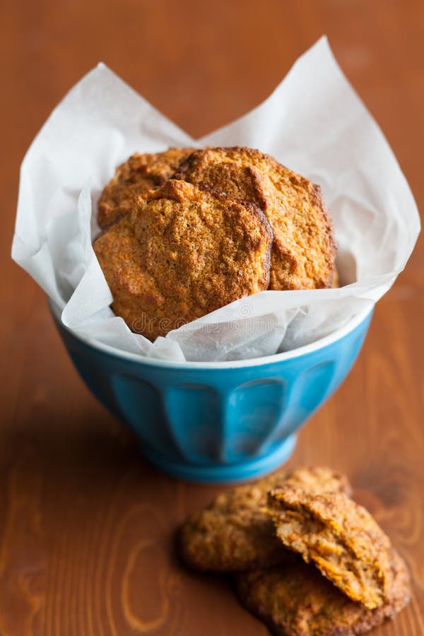 Pumpkin cookies in bowl stock image. Image of wholefood - 286615697