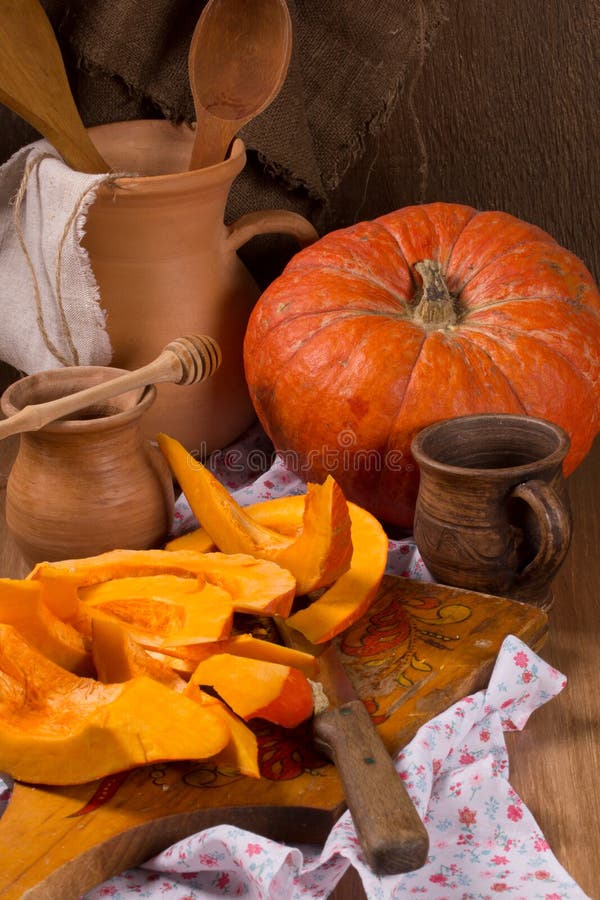 Pumpkin Cooking on the Kitchen Table. Vintage Style Stock Image - Image ...