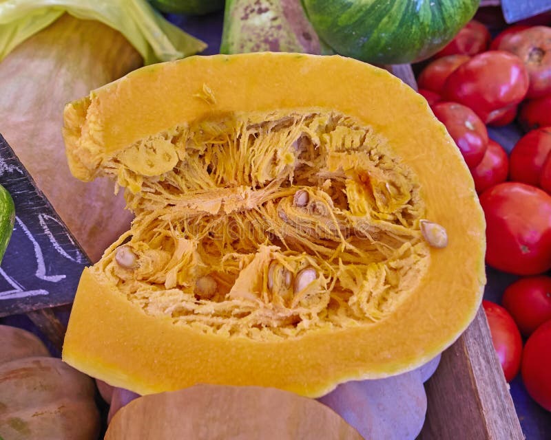 Pumpkin Cut Closeup at the Market Stock Photo - Image of round, gourd ...