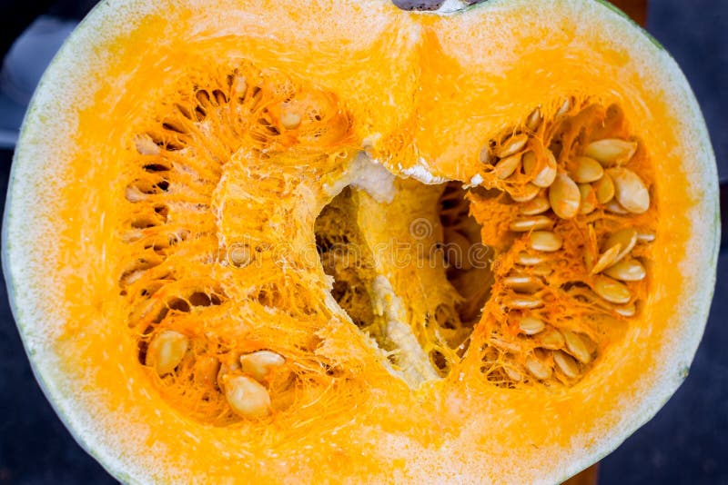Pumpkin Cut in Half with Seeds Stock Image - Image of health, butternut ...