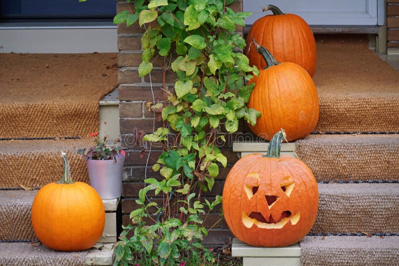 Pumpkin decorations stock image. Image of face, house - 293598401