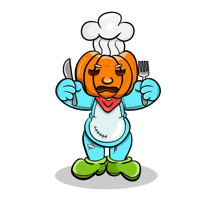 Pumpkin Doll Chef Character with Fork and Knife. Vector Clip Art Stock ...