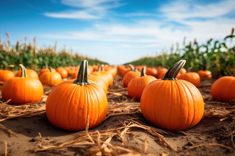 Pumpkin Farm Field. Pumpkin Patch. Generative Ai Stock Photo - Image of ...