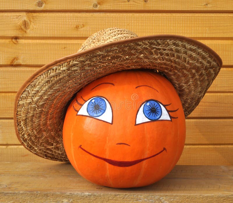 Pumpkin with Female Face in a Panama Stock Photo - Image of amusing ...