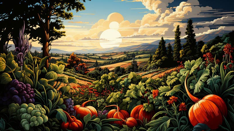 Pumpkin Field Illustration Generated AI Stock Illustration ...