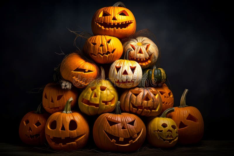 Pumpkin Halloween Stack. Generate Ai Stock Illustration - Illustration ...