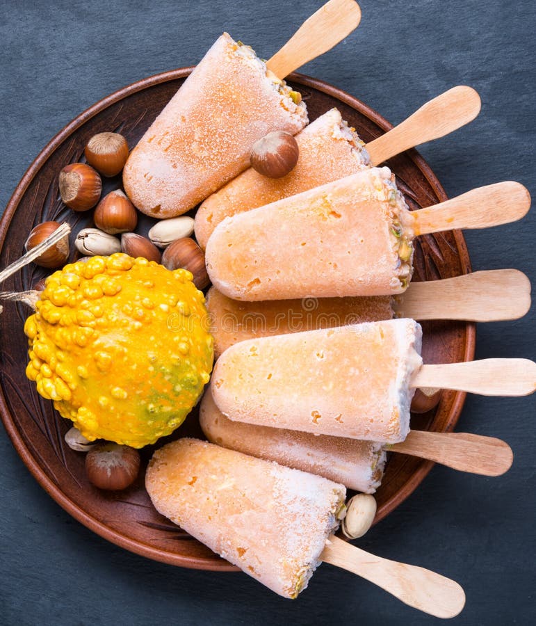 Pumpkin Ice Cream on Platter Stock Image - Image of yellow, dessert ...