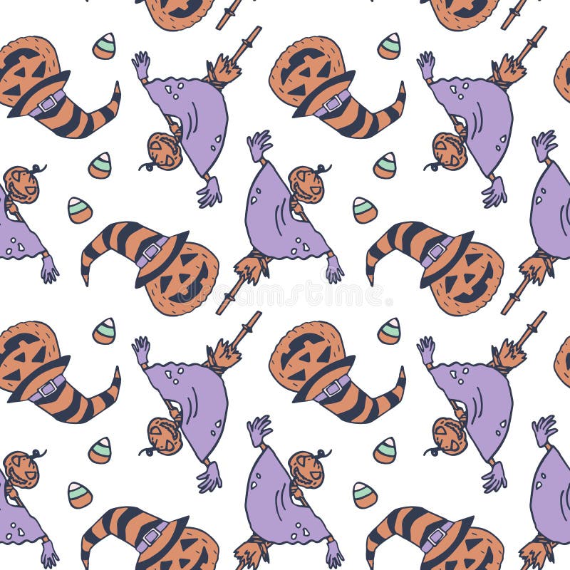 Pumpkin Jack and Scarecrow Seamless Pattern Stock Vector - Illustration ...