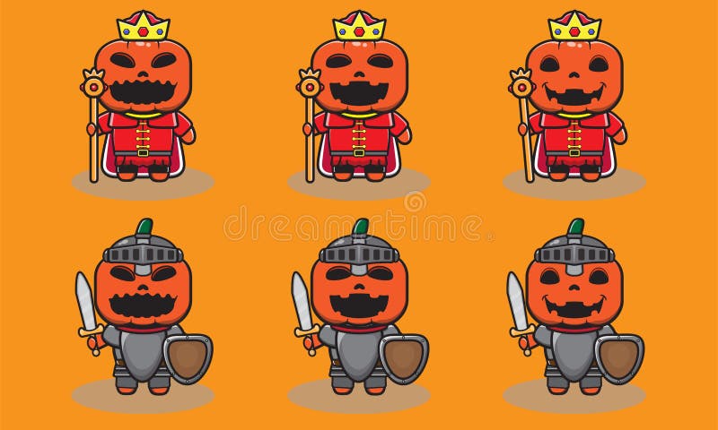 Cute Pumpkin King and Knight Set Stock Vector - Illustration of icon ...