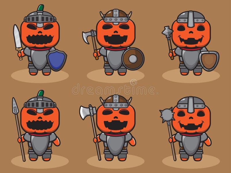 Cute Pumpkin Halloween Cartoon with Knight Costume Stock Vector ...