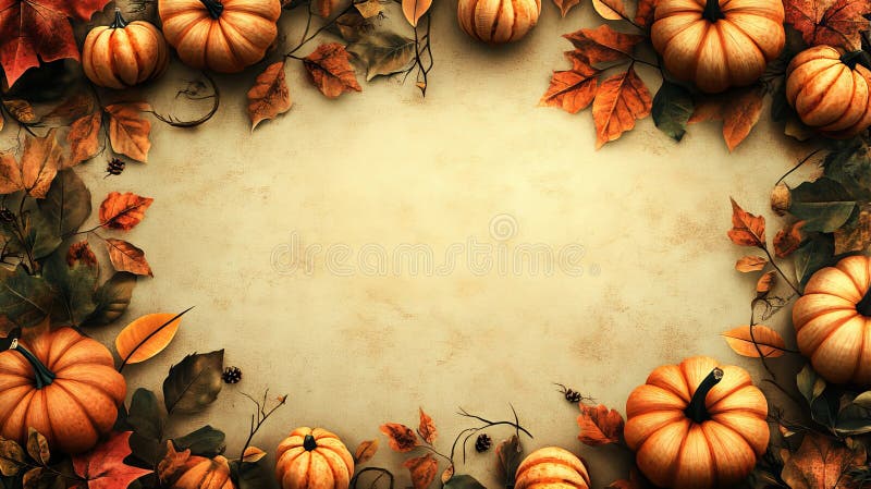 A Pumpkin and Leaf Border with a Pumpkin in the Center Stock ...