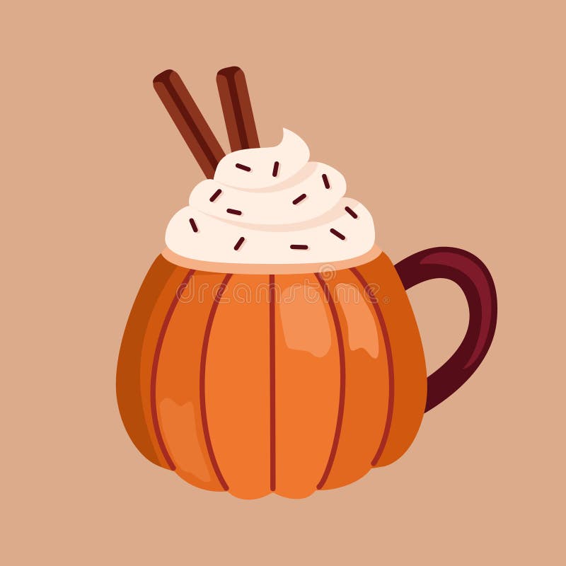Pumpkin Mug Isolated in Flat Style. Pumpkin Spice Latte. Coffee Hot ...