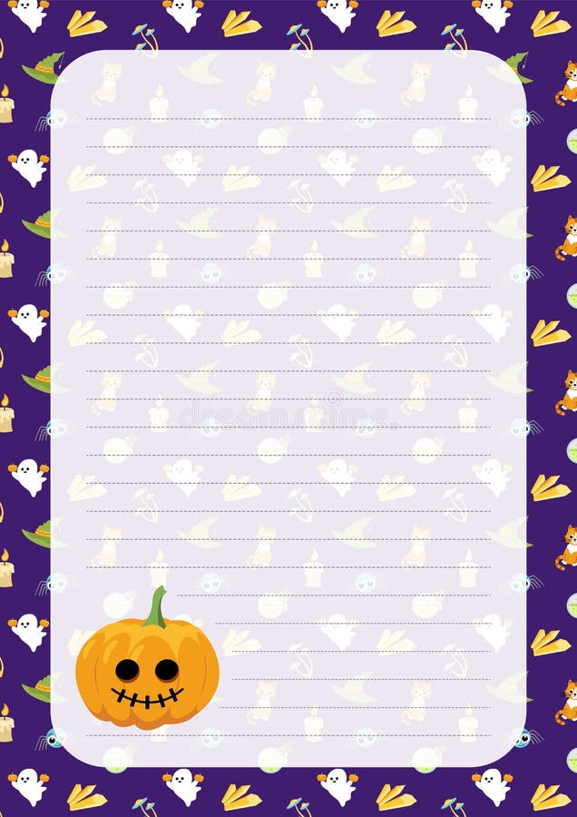 Cat. Note Paper. Halloween Notebook Sheet. Cartoon, Flat, Vector Stock ...
