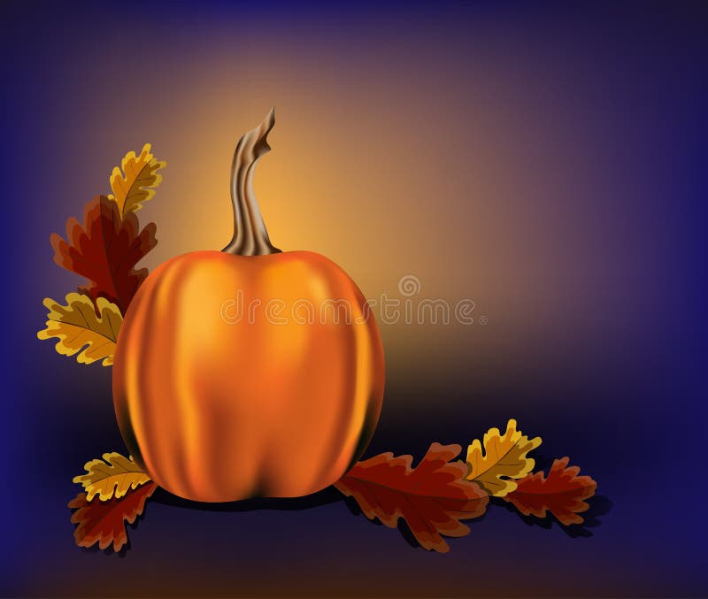 Pumpkin with oak leaves stock vector. Illustration of treat - 19659486