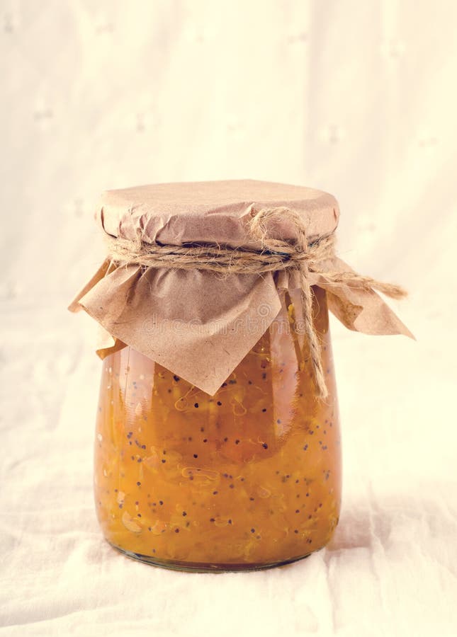 Pumpkin-Orange-Ginger-Poppy Seed Homemade Jam on White Background Stock ...