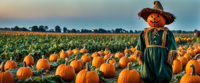 Pumpkin Patch Captured at Dusk. Generative AI Stock Photo - Image of ...