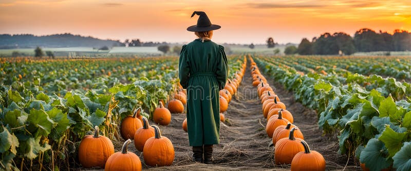 Pumpkin Patch Captured at Dusk. Generative AI Stock Photo - Image of ...