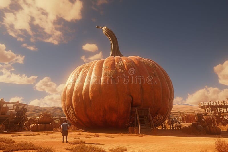 Pumpkin Patch Farmer Presenting a Giant Pumpkin Stock Illustration - Illustration of ...