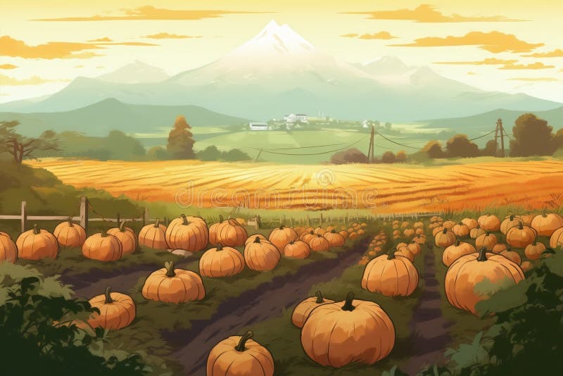 Pumpkin Patch Field Drawing Stock Illustration - Illustration of fall ...