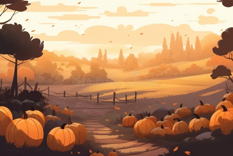 Pumpkin Patch Field Drawing Stock Illustration - Illustration of style ...
