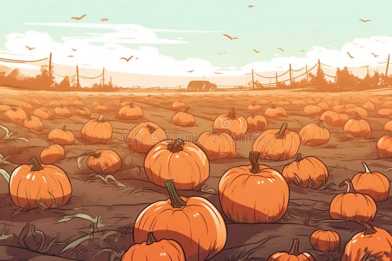 Pumpkin Patch Field Drawing Stock Illustration - Illustration of ...