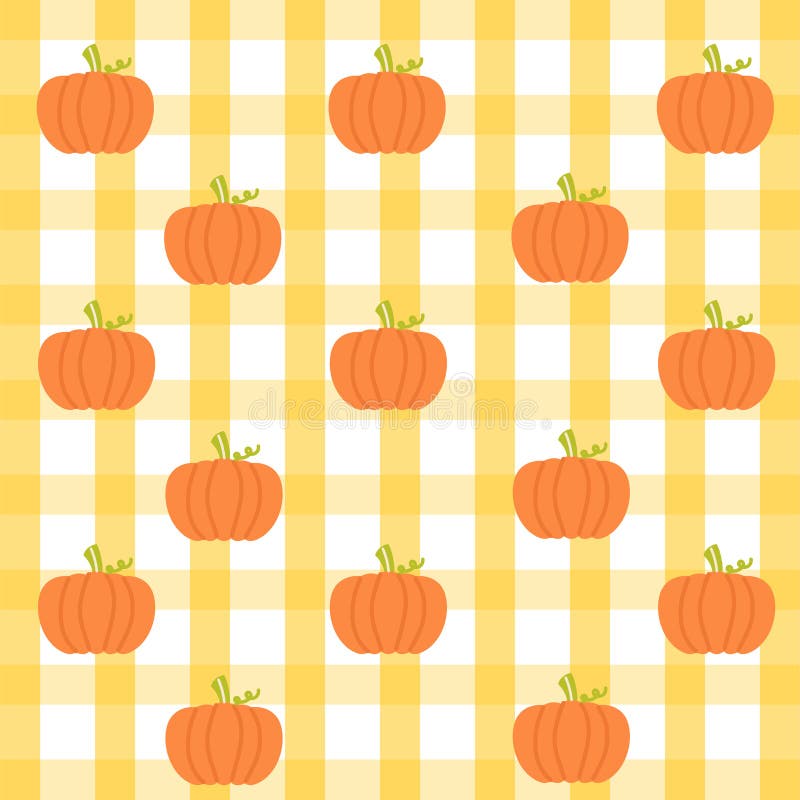 Pumpkin Patch Gingham Harvest. Seamless Pattern with Autumn Pumpkins on ...