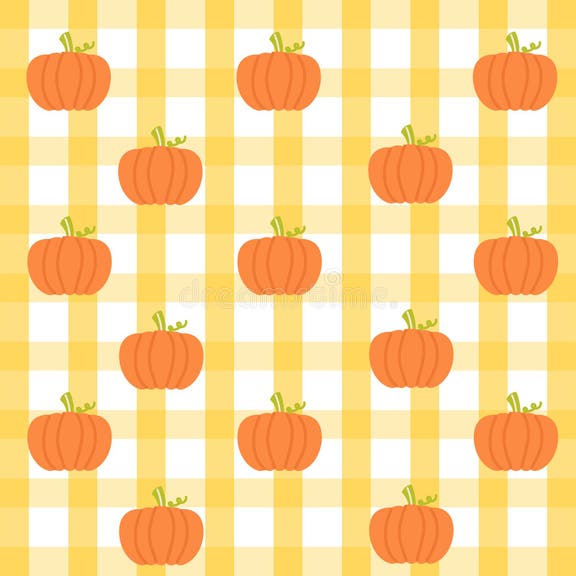 Pumpkin Patch Gingham Harvest. Seamless Pattern with Autumn Pumpkins on ...