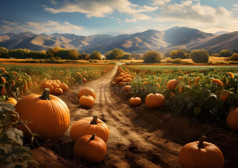 Pumpkin Patch Landscape stock illustration. Illustration of golden ...