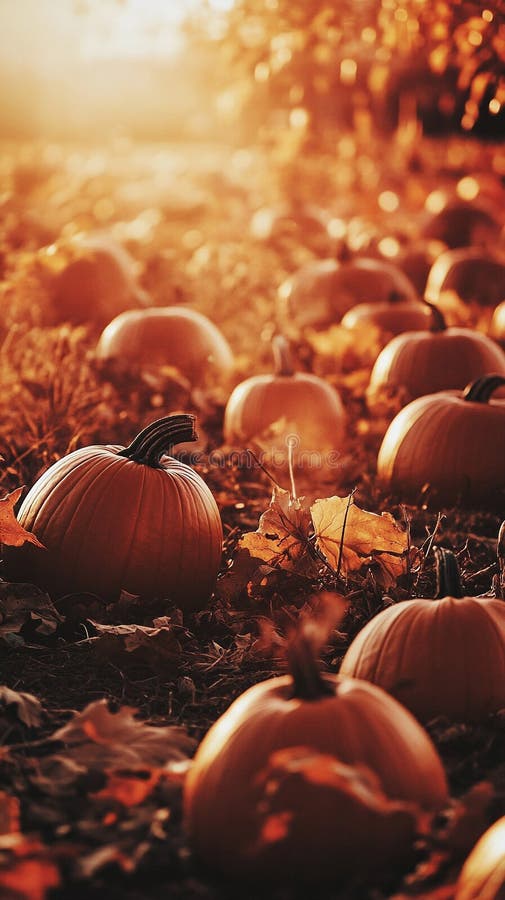 A Pumpkin Patch Lit by the Warm Glow of a Setting Autumn Sun. Stock ...