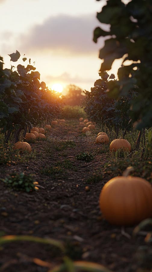 A Pumpkin Patch Lit by the Warm Glow of a Setting Autumn Sun. Stock ...