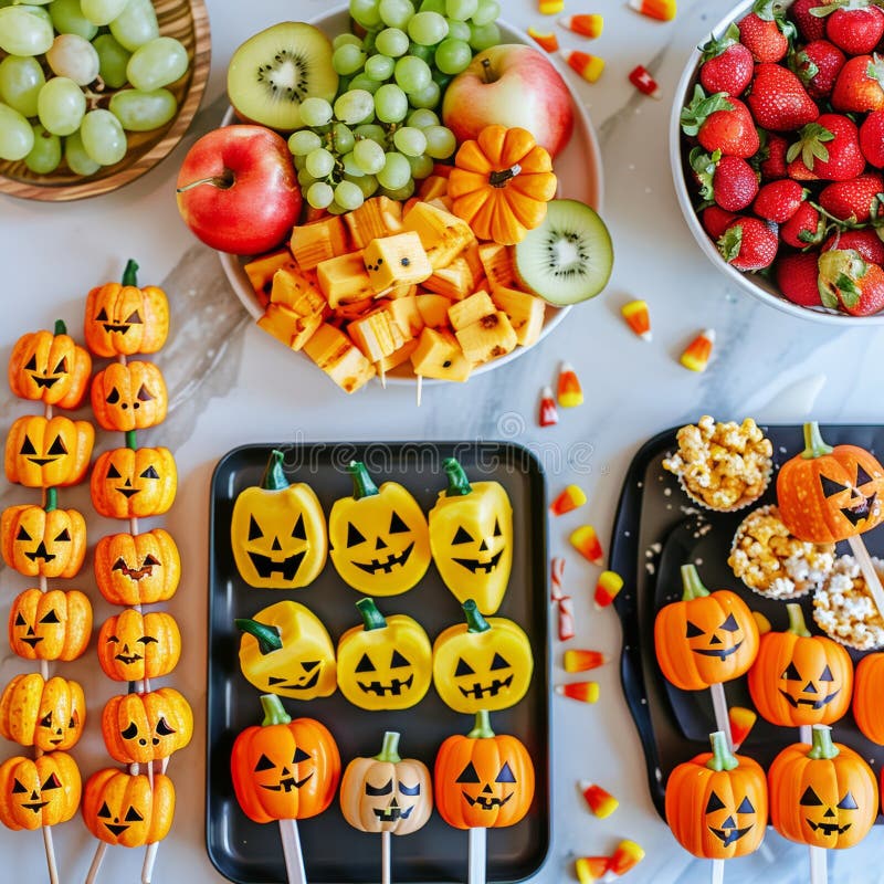 Pumpkin Patch Picnic Snacks Buffet Background with Jack-o -Lantern ...