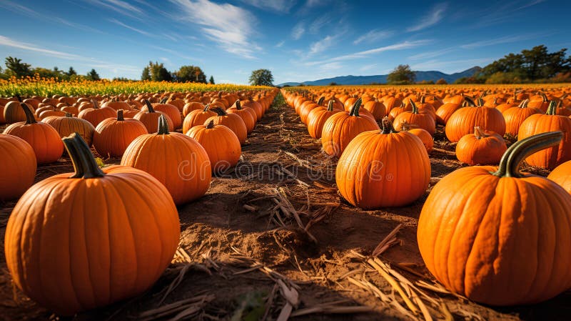Pumpkin Patch on Sunny Autumn Day. Colorful Autumn Landscape Stock ...