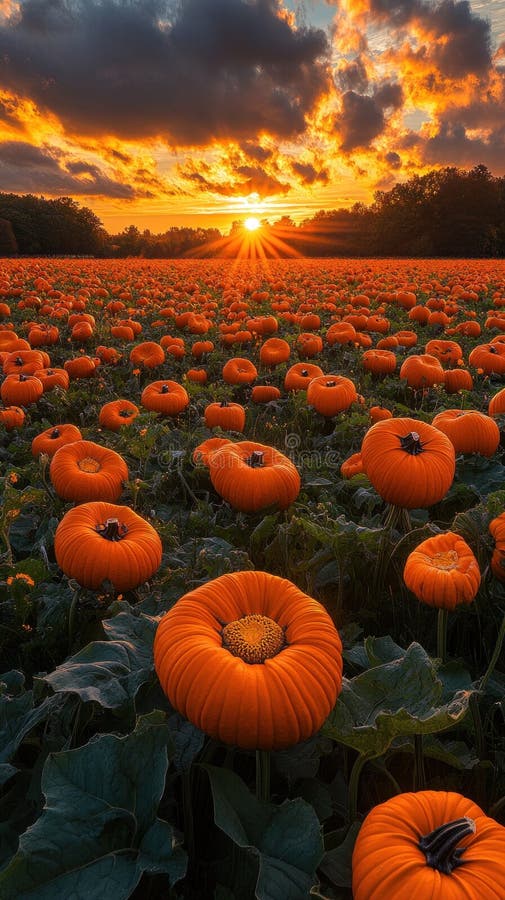 Pumpkin Patch Sunset Landscape Photo Stock Illustration - Illustration ...