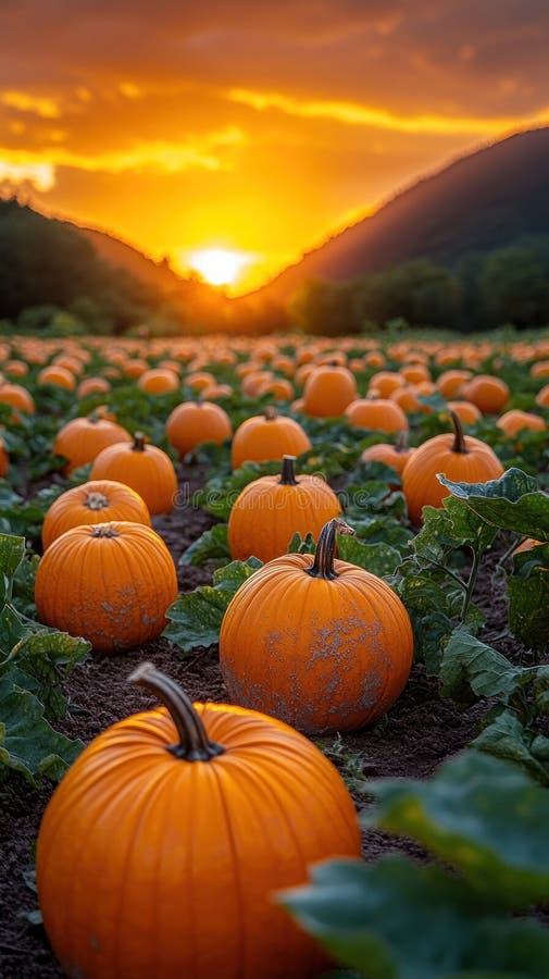Pumpkin Patch at Sunset - a Realistic Photo Stock Illustration ...