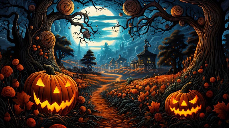 Pumpkin Patch at Twilight Glowing Pumpkins, Autumn Breeze, Scarecrows ...