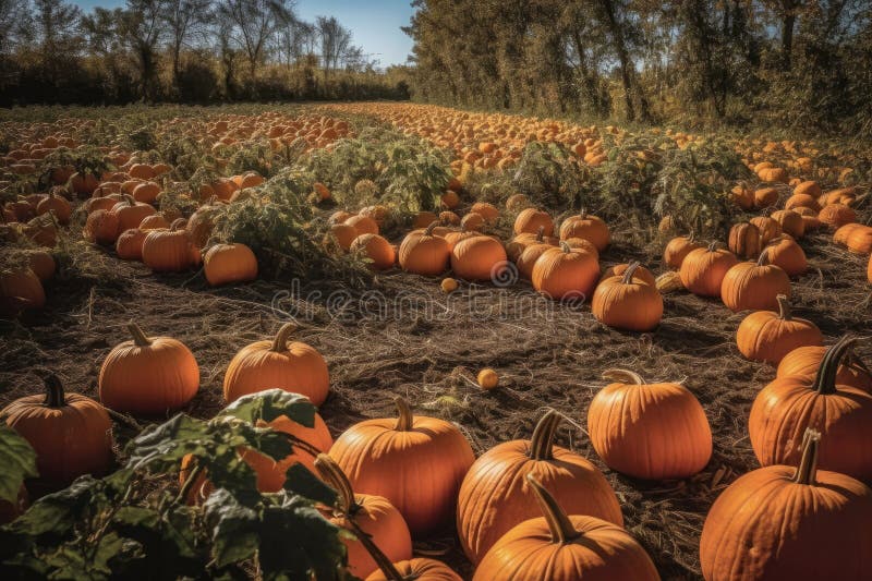 Pumpkin Patch View on a Sunny Fall Day, Generative AI Stock Image ...