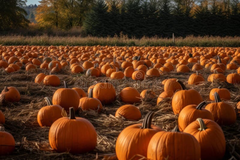 Pumpkin Patch View on a Sunny Fall Day, Generative AI Stock Photo ...