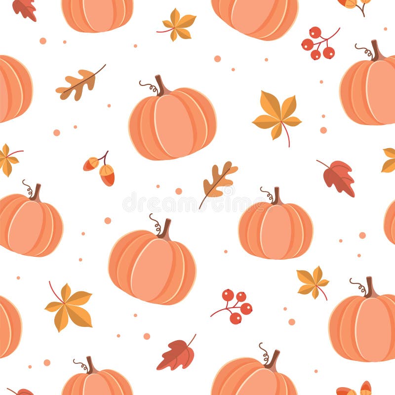 Pumpkin Pattern with Autumn Leaves. Seasonal Background. Cute Vector ...