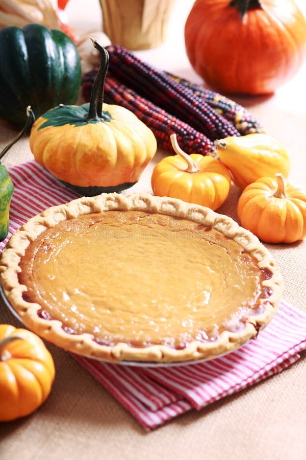 Pumpkin Pie with Autumn Pumpkins and Corn Stock Photo - Image of ...