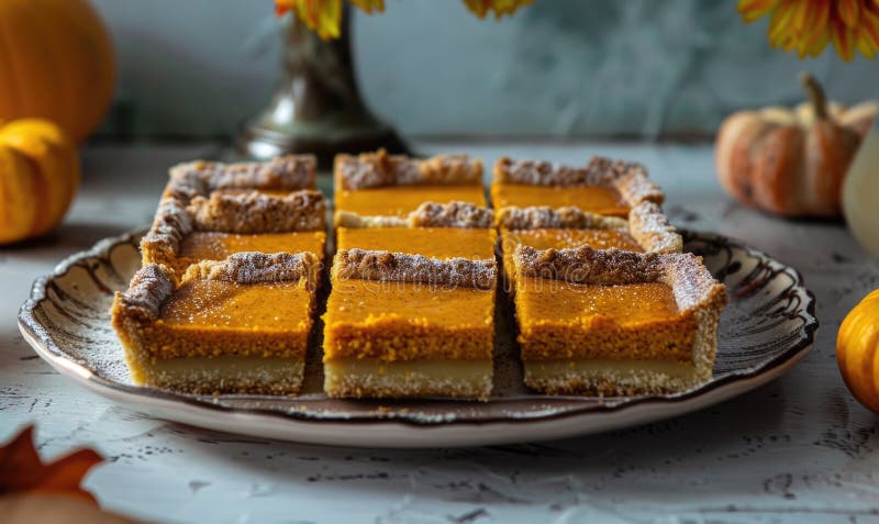 A Pumpkin Pie Bars with a Shortbread Crust Cut into Squares and ...