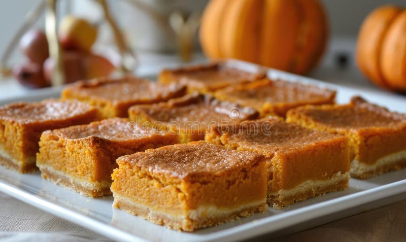 A Pumpkin Pie Bars with a Shortbread Crust Cut into Squares and ...