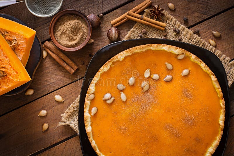 Pumpkin Pie with Cinnamon and Nutmeg Stock Photo - Image of pastry ...