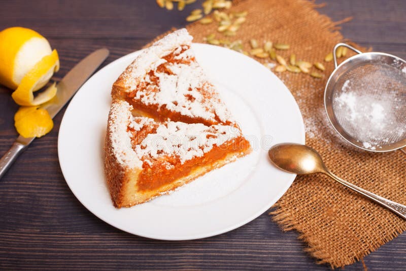 Pumpkin Pie with Powdered Sugar Stock Photo - Image of objects, bakery ...