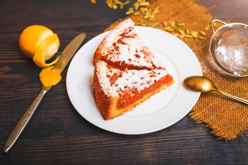 Pumpkin Pie with Powdered Sugar Stock Photo - Image of breakfast, fall ...
