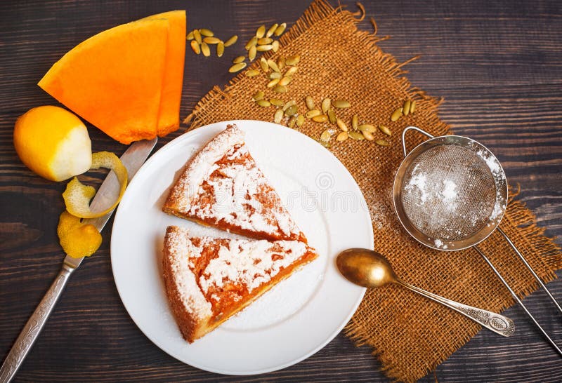 Pumpkin Pie with Powdered Sugar Stock Photo - Image of cookies, bakery ...