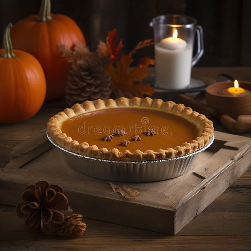 A Pumpkin Pie Sitting on Top of a Wooden Cutting Board Stock ...